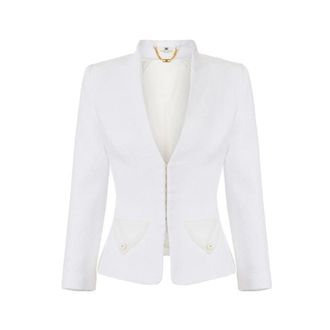 Elisabetta Franchi Tweed Jacke - - Jackets - Damen - Wei&szlig; - L