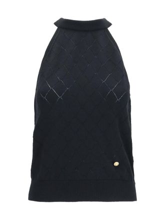 Balmain Womens Top Sleeveless Merino Wool Crewneck Black Tops