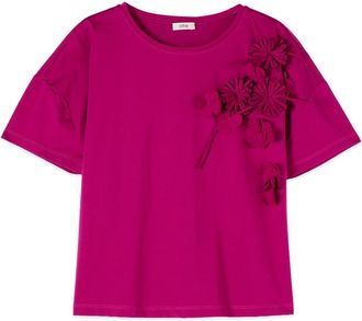 Oltre Femme, Tops, Violet, Taille: 46 FR T-shirt avec appliqu&eacute;s floraux