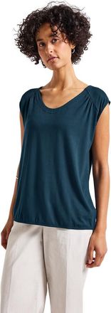 Street One Damen 3227745 Jersey-Shirt mit Elastiksaum, Tide Blue, 36