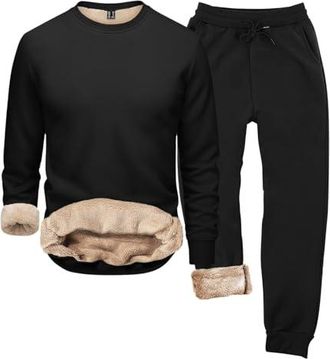 Generic Survêtement dhiver en coton doublé en polaire pour homme 2 pièces avec haut en polaire et pantalon de survêtement chaud, Noir, 5XL