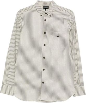 Emporio Armani Homme, Chemises, Beige, Taille: M Chemise boutonn&eacute;e en tissu teint en fil ray&eacute;
