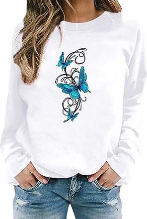 Generic Sweat-shirt décontracté à imprimé papillon pour femme, blanc, L
