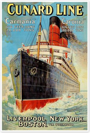 Posterlounge Cunard Line - Liverpool, New York, Boston Poster von Edward Wright 70 x 100 cm Wandbilder Wanddeko