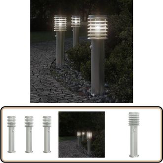 vidaXL Wegeleuchten mit Bewegungsmelder 3 Stk. Silbern 60 cm Edelstahl - Outdoor-Beleuchtung - Gartenlampe - LED-Lampe - Bewegungsgesteuerte Beleuchtung