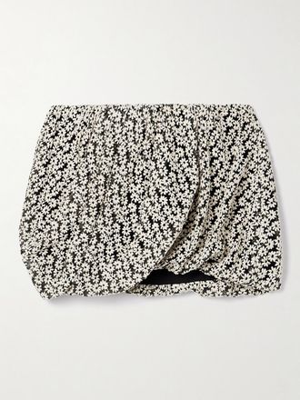 Isabel Marant Stacya Geraffter Minirock Aus Besticktem Tüll Aus Einer Baumwollmischung - Grau