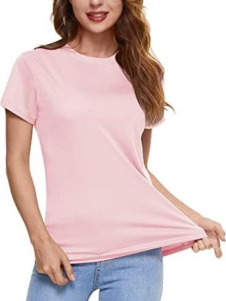 KEFITEVD Maillot de Bain à Manches Courtes pour Femme Été Léger Hauts de Sport Séchage Rapide Running Gym T-Shirt Rose, XL