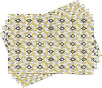 Abakuhaus Grau und Gelb Platzmatten, Geometrische Retro 60er 70er Jahre Home inspiriert Runden Quadrate Bild, Waschbare Stoff Esszimmer Küche Tischdekorations D