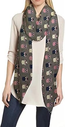 Lina & Lily Écharpe Foulard pour Femme Imprimé Hibou (Gris Foncé)