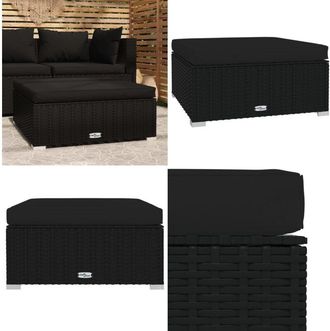 vidaXL Vidaxl - Gartenhocker mit Kissen Schwarz 70x70x30 cm Poly Rattan - Gartenzubehör - Gartenstuhl - Outdoor Möbel - Lounge Set - Außenmöbeln - Home &