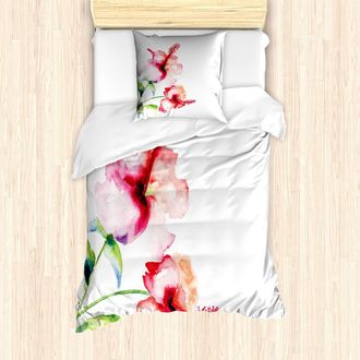 Abakuhaus Natur Bettbezug Set für Einzelbetten, Pastel Natur, Milbensicher Allergiker geeignet mit Kissenbezug,Weiß Rot Grün