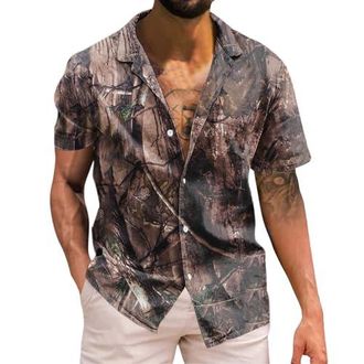 Generic Chemise &agrave; manches courtes pour homme, chemise boutonn&eacute;e imprim&eacute;e, chemise d&eacute;contract&eacute;e &agrave; revers - Haut d&eacute;t&eacute; l&eacute;ger &agrave; motifs, durable et confortable - H