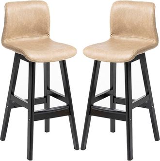 Generic Barhocker mit R&uuml;ckenlehne und Holzbeinen aus Kunstleder, hohe K&uuml;chenst&uuml;hle f&uuml;r Pubs und Caf&eacute;s