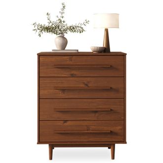 IDIMEX Kommode TECCA mit 4 Schubladen, Kastanie Finish - Schubladenschrank aus massivem Kiefernholz, skandinavisches Design mit Holzgriffen, Stauraumm&ouml;bel f&uuml;