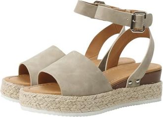 Generic Espadrilles compensées pour femme - Chaussures de plage - Chaussures dété à bout ouvert - Boucle de cheville - Sandales dété à talons moyens - Sangle 