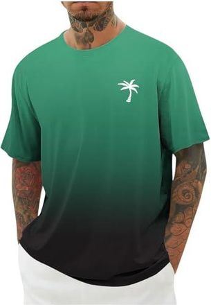 Generic Chemises dégradées pour hommes adultes imprimé palmier manches courtes vêtements de sport basiques décontractés col rond pull haut muscle t-shirt spor