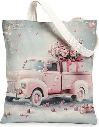 Generic Sacs fourre-tout vintage en toile &agrave; motif de coeurs romantiques, sacs d&eacute;picerie r&eacute;utilisables, &eacute;l&eacute;gants et l&eacute;gers, lavables en toile pour voyage, plag