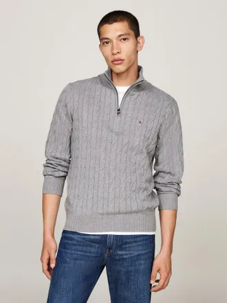 Tommy Hilfiger Strickpullover CLASSIC COTTON CABLE ZIP MOCK mit modischem Zopfmuster