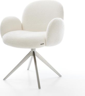 DELIFE Drehstuhl Nube-Flex mit Armlehnen Boucl&eacute; Soft Beige Kreuzgestell breit Edelstahl 360&deg; drehbar Taschenfederkern, Esszimmerst&uuml;hle