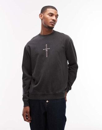 AllSaints Knox - Sweatshirt in verwaschenem Schwarz