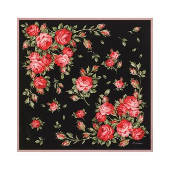 Dolce & Gabbana Femme, Accessoires, Noir, Taille: ONE Size Foulard en twill de soie &agrave; imprim&eacute; Bouquet de Roses