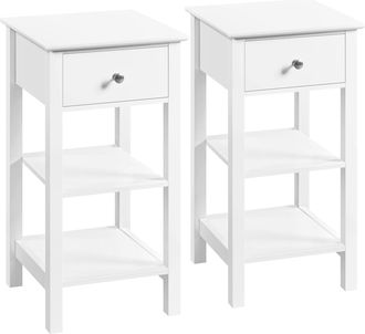 Yaheetech 2er Set Nachttisch weiß, Nachtschrank mit Schublade & 2 Abalgen, Moderne Nachtkommode für Boxspringbett, Beistelltisch Ablagetisch für Schlafzimmer Wo