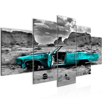 Runa Art Bild Wohnzimmer Auto Grand Canyon 5 Teilig Retro T&uuml;rkis Grau Wandbilder auf Vlies Leinwand 602253b