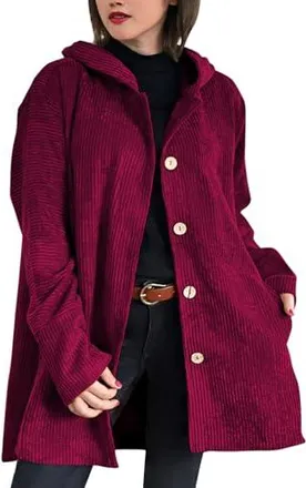Generic Doudoune Femme Longue Womens Corduroy Shirt Long Sleeve Button Down Hoodies Oversized Soft Solid Color Shackets Jackets Tops With Pockets Veste Mantea