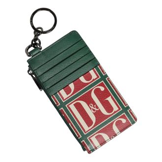 Dolce & Gabbana Homme, Accessoires, Vert, Taille: ONE Size Porte-cartes Vert en Cuir avec Imprimé Logo