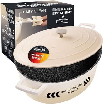 STONELINE Cocotte Induction avec Couvercle 32 cm, 6,6 L, Casserole Antiadh&eacute;sive Rev&ecirc;tement avec de vraies Particules de Pierre, Braisi&egrave;re Marmite pour Tous Feux