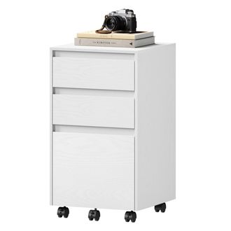 Woltu mobiler Aktenschrank, Schrank f&uuml;r Aktenordner, Aufbewahrungsschrank im B&uuml;ro, B&uuml;roschrank mit Rollen, Rollcontainer mit 3 Schubladen, Wei&szlig; schwarz, 40x