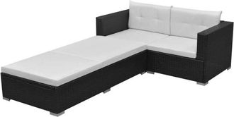 vidaXL Salon de jardin 3 pcs avec coussins R&eacute;sine tress&eacute;e Noir Vidaxl