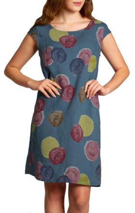 CASPAR Fashion Sommerkleid SKL033 leichtes knielanges Damen Sommer Leinenkleid mit Punkte Print Luftig leicht, figurumspielende Form, mit seitlichem Jersey-Einsatz