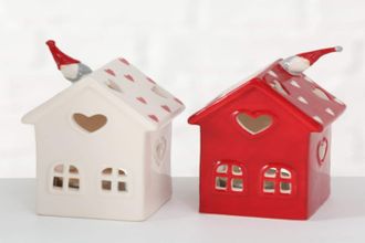 Boltze Windlicht Haus H 16 cm 2-er Set Teelicht Teelichthaus Lichthaus Weihnachten