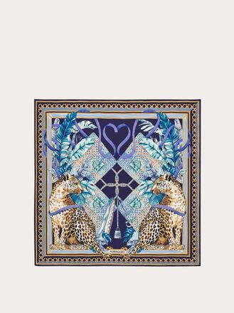 Ferragamo Damen Seidenhalstuch mit Raubkatzen-Print Blau