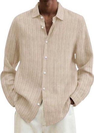 Generic Chemises daffaires pour homme, chemise habill&eacute;e &agrave; col &agrave; revers, chemises &agrave; manches longues, couleur unie, chemise ray&eacute;e verticale, coupe ample, haut f