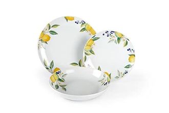 Excelsa Lemon Service de Table 18 pièces, Porcelaine, Blanc/Citron