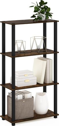 Furinno Turn-S-Tube 4-stufiges Mehrzweckregal mit Vierkantrohr, Bernsteinkiefer/Schwarz