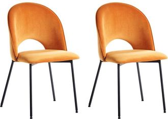 Beliani Lot de 2 Chaises de Salle &agrave; Manger R&eacute;tro en Velours Glamour Orange Covelo