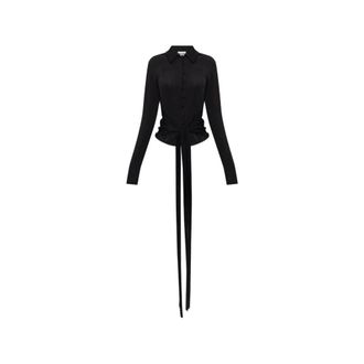 Ganni Gl&auml;nzende Jersey Bluse mit langen &Auml;rmeln und Bindedetail - - Blouses & Shirts - Damen - Schwarzk - S