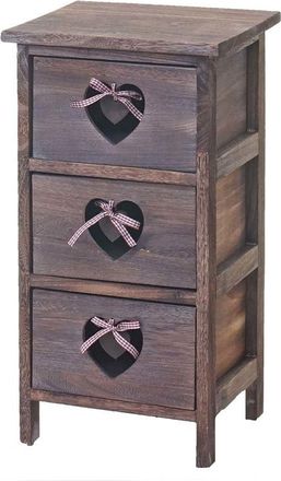 Hhg Kommode Sues, Schubladenkommode Schrank, 3 Schubladen mit Herzen 55x29x25cm, Shabby-Look, Vintage braun