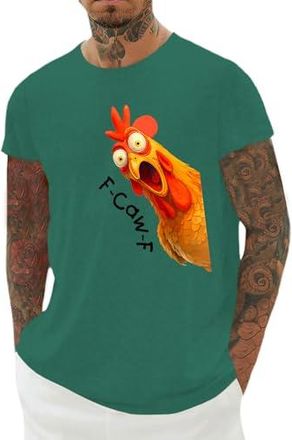 Generic T-shirt amusant pour homme, col rond imprim&eacute; coq - T-shirt d&eacute;contract&eacute; tendance v&ecirc;tements d&eacute;t&eacute; hauts basiques - pour les voyages, Vert, L