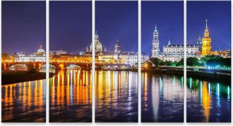 Islandburner Bild auf Leinwand Dresden Altstadt Nacht Deutschland Panoramablick Dresden Altstadt Spiegelung Elbe Sp&auml;tabend Deutschland Wandbild Poster Kunstdruck B