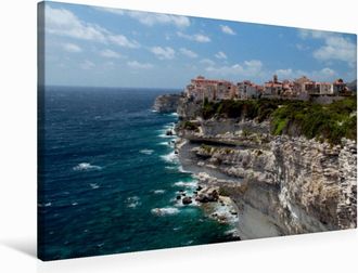 Calvendo Premium Textil-Leinwand 75 x 50 cm Quer-Format Die Klippen von Bonifacio | Wandbild, HD-Bild auf Keilrahmen, Fertigbild auf hochwertigem Vlies, Leinwa