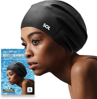 Sol Republic Badekappe für Erwachsene, XL, für langes Haar, wasserdicht, Silikon, Schwarz, Unisex-Erwachsene, Damen, Herren