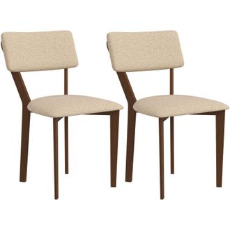 HOMCOM Homcom - Lot de 2 chaises salle &agrave; manger style n&eacute;o-r&eacute;tro bois h&eacute;v&eacute;a verni tissu effet lin beige