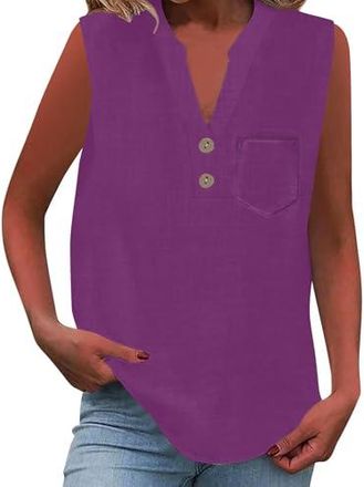 Generic D&eacute;bardeur en mousseline pour femme - Sans manches - En coton - Col en V - D&eacute;bardeur ample - &Eacute;l&eacute;gant - L&eacute;ger - Camisole ample - T-shirt d&eacute;t&eacute; - Boutonni