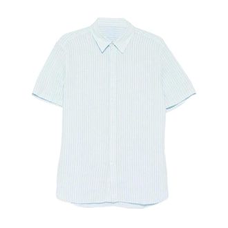 120% Lino Gestreiftes Kurzarmhemd aus Leinen - - Shirts - Herren - Blau - S