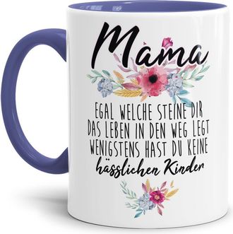 Tassendruck Tasse mit Spruch Mama - Wenigstens hast du keine hässlichen Kinder - Geschenk-Idee/Witzig/Tochter/Sohn Innen & Henkel Cambridge Blau