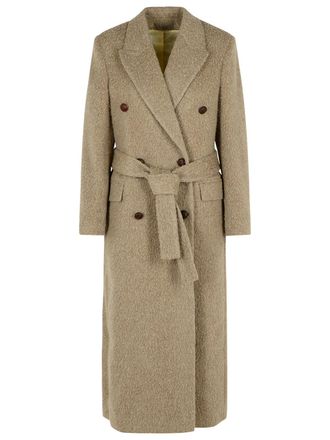 Golden Goose Manteau &agrave; poitrine &agrave; double seau en or dans le m&eacute;lange de laine beige